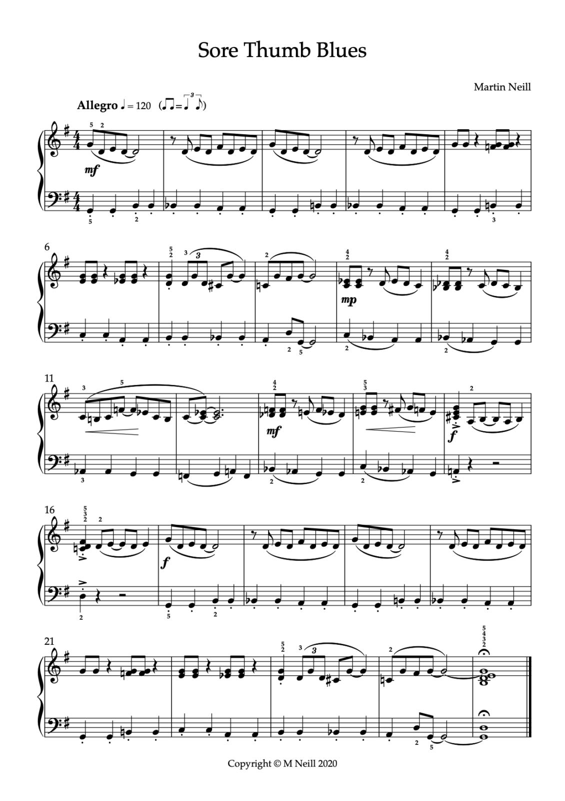 Sore Thumb Blues - PianoTunes