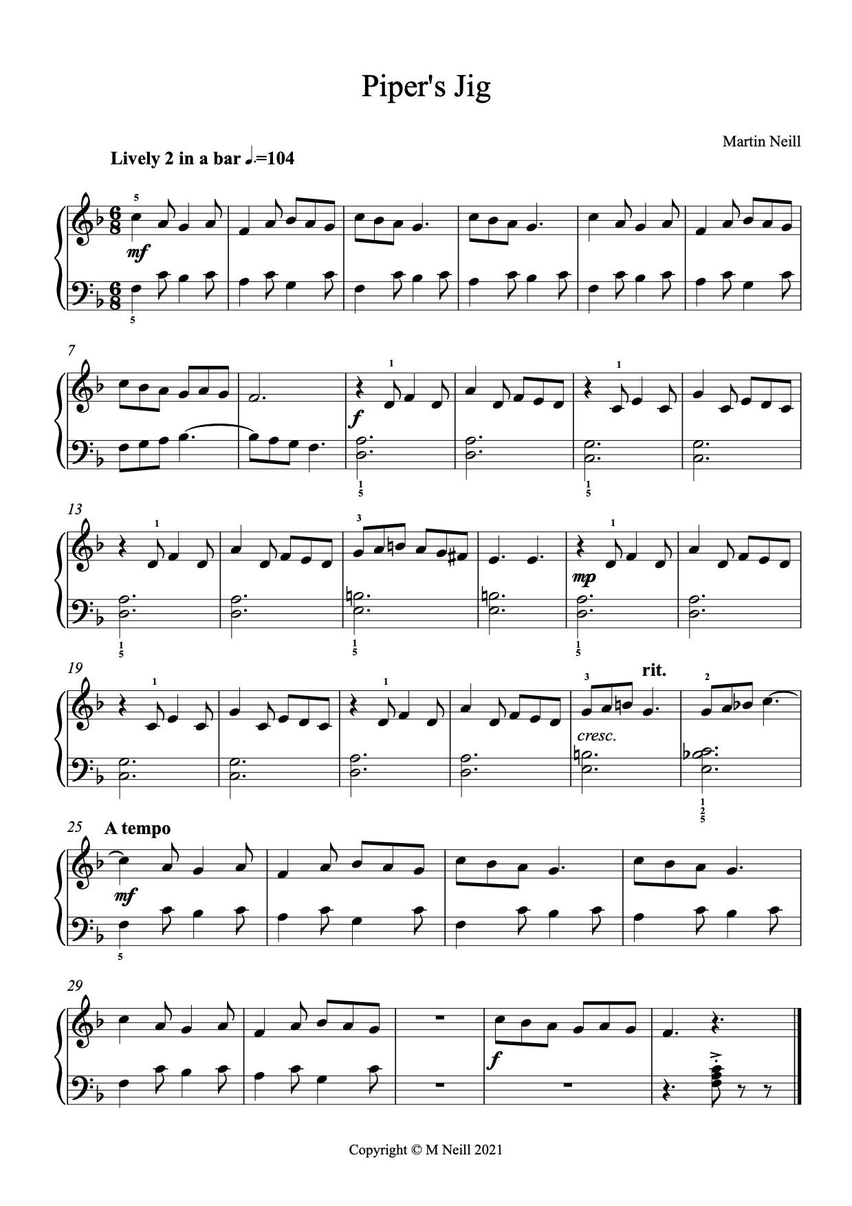 Piper's Jig - PianoTunes