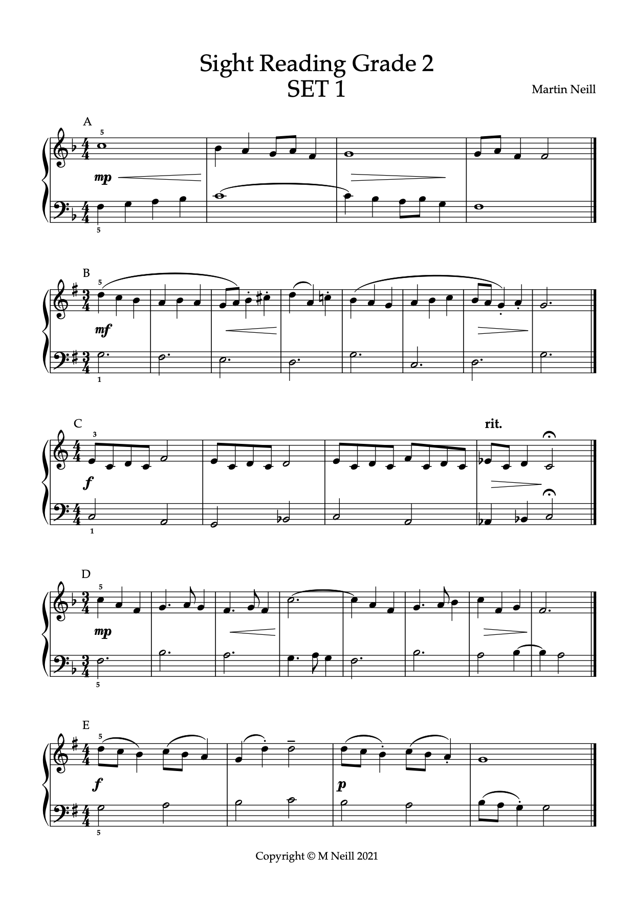 Sight Reading Grade 2 Set 1 PianoTunes Sight Reading Grade 2 Set 1 PianoTunes