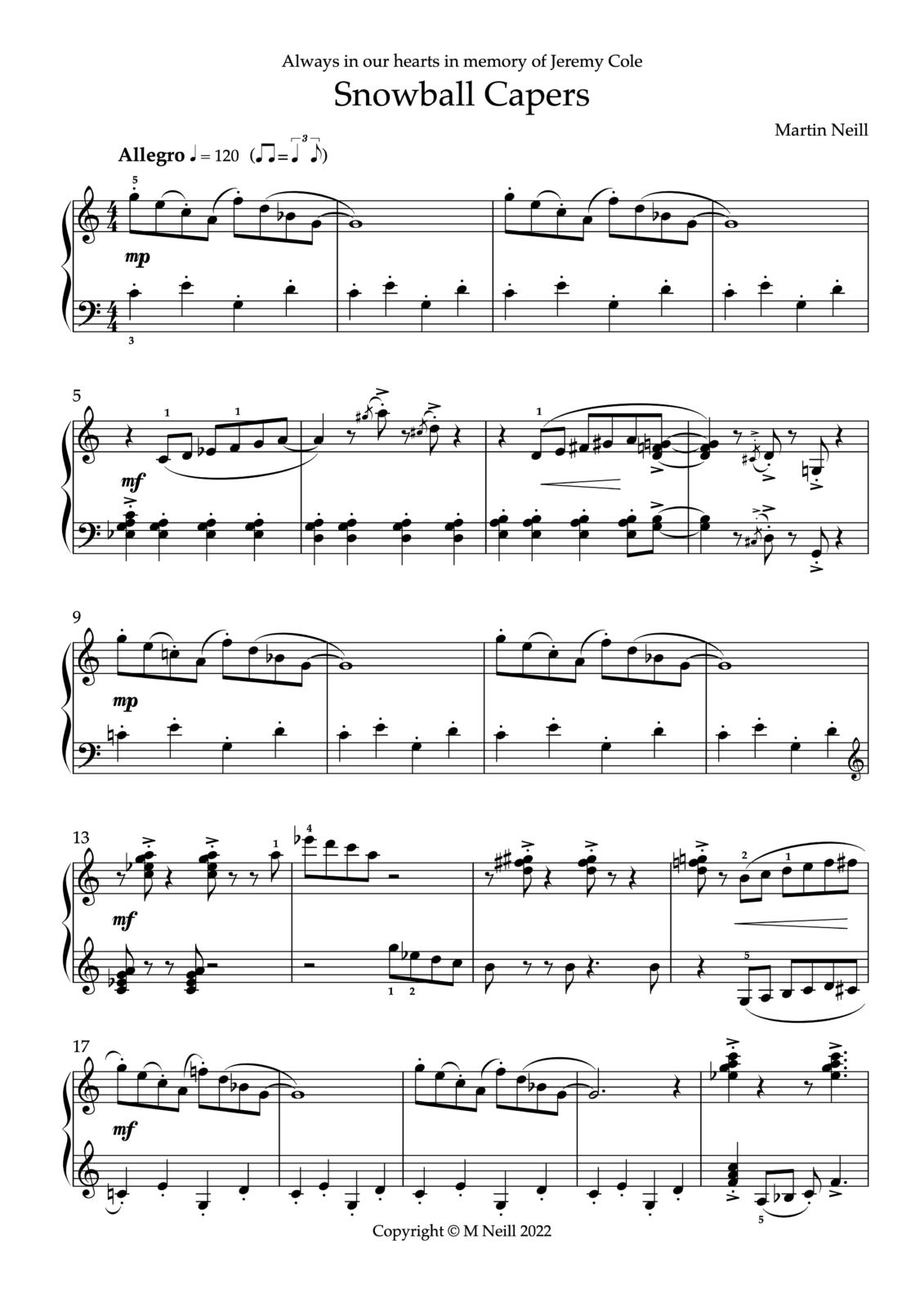 Snowball Capers - PianoTunes